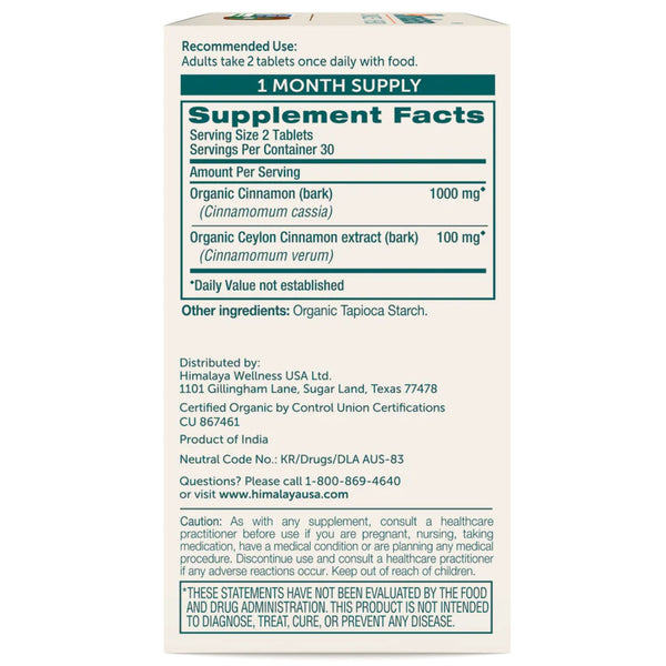 Himalaya Organic Cinnamon Tablets 60s - Fiddleheads Health and Nutrition