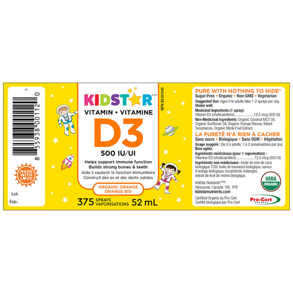 Kidstar Vitamin D3 Spray - Orange Flavour 52ml - Fiddleheads Health and ...