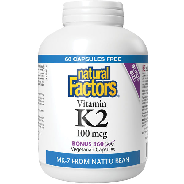 Natural Factors Vitamin K2 100 mcg Bonus Size 360s (300+60 FREE capsul ...