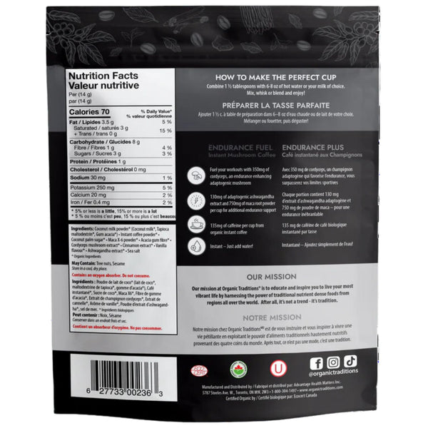 Organic Traditions Endurance Fuel Mushroom Coffee 140g - Fiddleheads ...