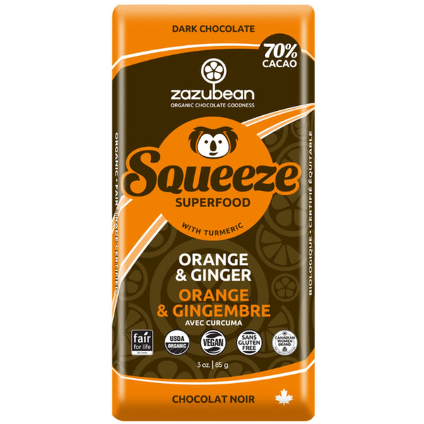 Zazubean Squeeze Orange & Ginger Superfood Chocolate Bar 85g ...