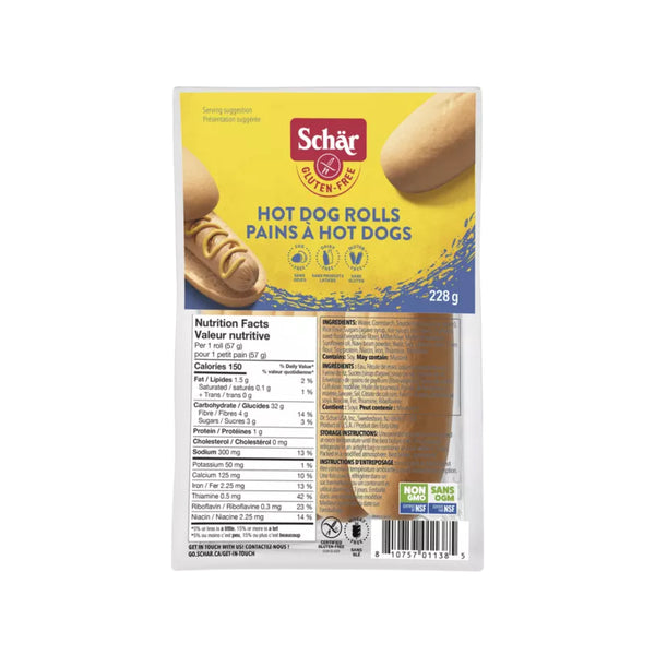 Schar Hot Dog Rolls 228g - Fiddleheads Health and Nutrition